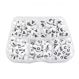 Kralendoos - Letterkralen Klinkers (7 x 4 mm) White-Black (50 kralen ...